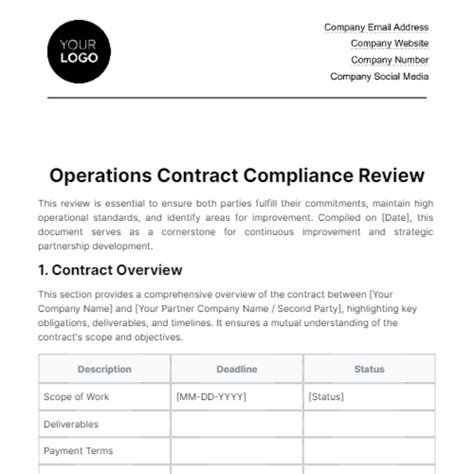 Operations Contract Compliance Review Template Edit Online And Download