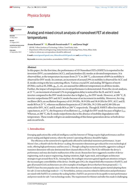 Analog And Mixed Circuit Analysis Of Nanosheet Fet At Elevated