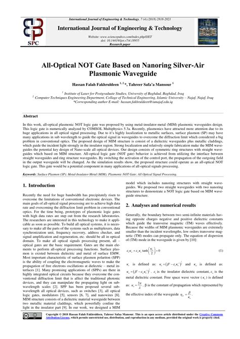 Pdf All Optical Not Gate Based On Nanoring Silver Air Plasmonic Waveguide