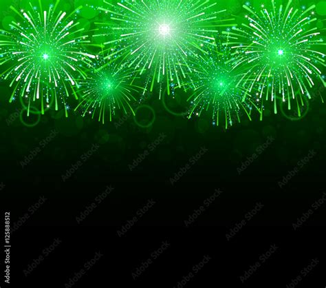 Magic Festive Background With Green Fireworks Vector Stock Vector