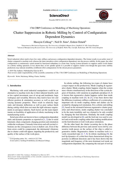 Pdf Chatter Suppression In Robotic Milling By Control Of Configuration Dependent Dynamics