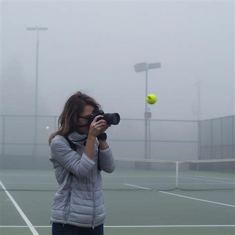 Woman Captures A Misty Moment With A Tennis Ball In The Background