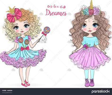 دو دست دختران پرنسس زیبا و زیبا زیبا کشیده شده است تصویر برداری 1466504