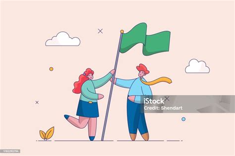 비즈니스 승리 개념입니다 임무 완수 또는 성공 리더십 또는 승리 승리와 자부심으로 승리의 깃발을 올리는 성공적인 사업가 경쟁에서 승리하기 위한 리더십 또는 승리