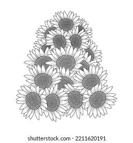 꽃잎의 해바라기 벡터 윤곽선은 꽃잎과 잎의 스톡 벡터로열티 프리 2211620191 Shutterstock