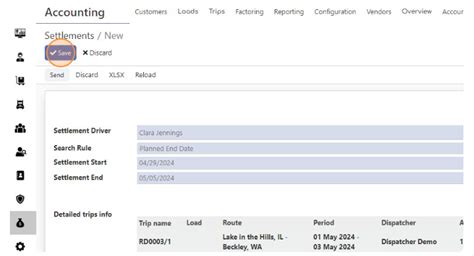 Create Settlement For Driver Amo Suite