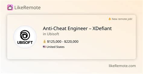 📩 Anti Cheat Engineer Xdefiant At 🏢 Ubisoft Salary 💰 125 000 220 000 📍remote Job In 🇺🇸
