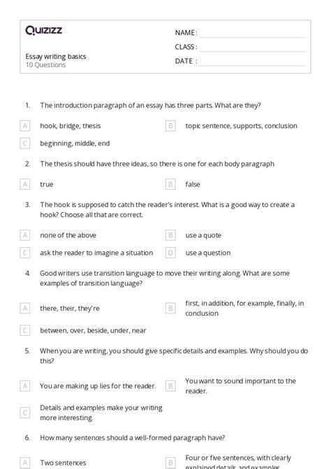 50 Essay Writing Worksheets For 8th Grade On Quizizz Free And Printable