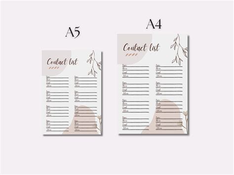 Minimalist Contact List Printable Digital Contact List A A Contact Organizer Address Book