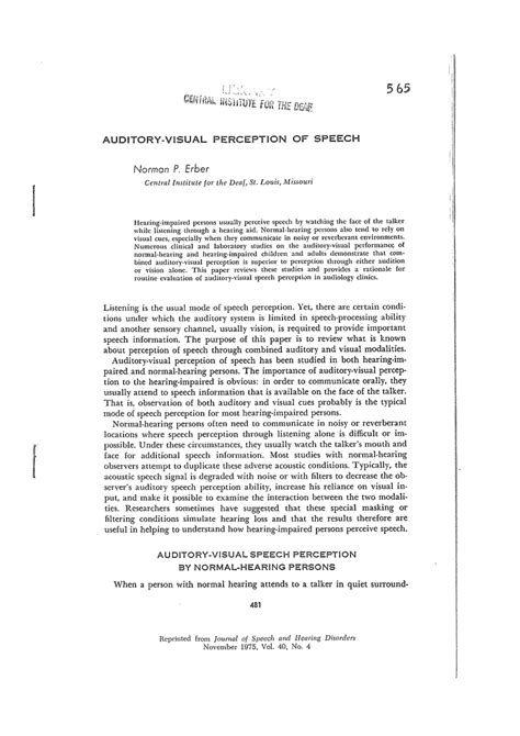 pdf auditory visual perception of speech