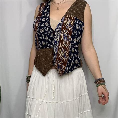 Vintage Earthy Patchwork Vest 100 Rayon Made In Depop