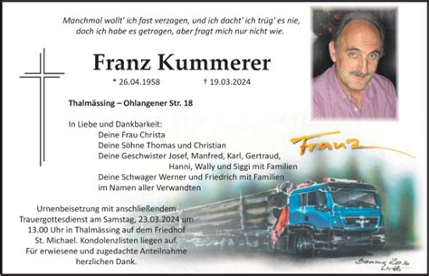 Traueranzeigen Von Franz Kummerer Trauernnde