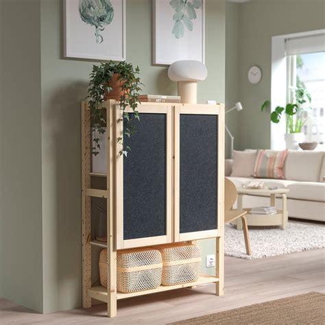 Ivar Shelving Unit With Doors Pinefelt 89x30x124 Cm Ikea