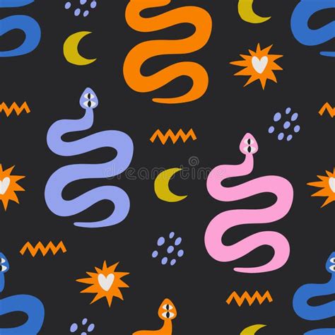 Patrón Ininterrumpido De Coloridas Serpientes Dibujadas A Mano Año Nuevo Chino 2025