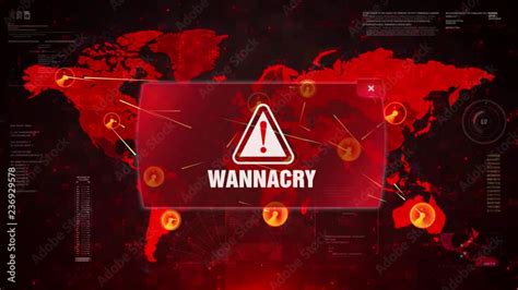 Wannacry Alert Warning Message Attack On World Map Wire Frame Radar Network Seamless Loop