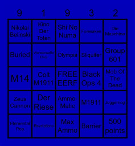 Cod Zombies Bingo Card