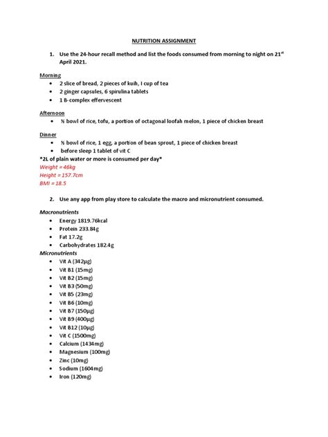 Nutrition Assignment Pdf Vitamin Dietary Supplements