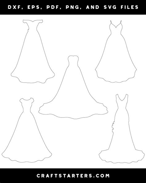 Prom Dress Outline Patterns Dfx Eps Pdf Png And Svg Cut Files