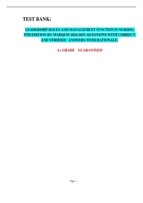 Leadership Roles And Management Function In Nursing 9th Edition By Marquis Questions With