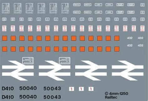 Railtec 4mm 1250 Class 50 Detail Pack Br Blue Decals Oo Gauge