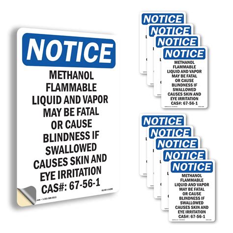 Methanol Flammable Liquid And Osha Notice Vinyl Decal Label 7 Inch X 5 Inch 10 Pack