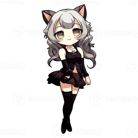 Cute Cat Girl In Black Dress With White Hair 24700750 Png