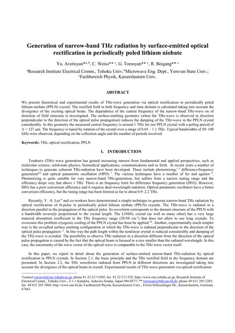 Pdf Generation Of Narrowband Thz Radiation By Surface Emitted Optical Rectification In