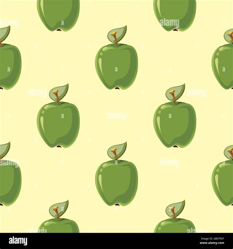 Green Vector Apples Seamless Pattern Background Fresh Natural Fruits Illustration Stock Vector