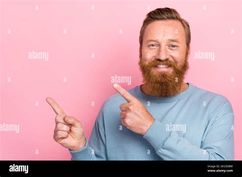 Portrait Photo Of Young Attractive Bearded Redhair Man Smile Toothy