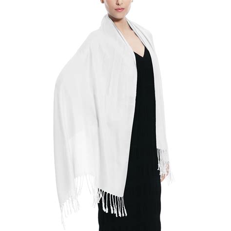 Glory Max Womens Large Soft Silky Pashmina Shawl Wrap White Solid