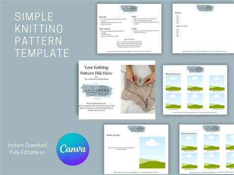 Simple Knitting Pattern Template Easily Editable In Canva Knitting