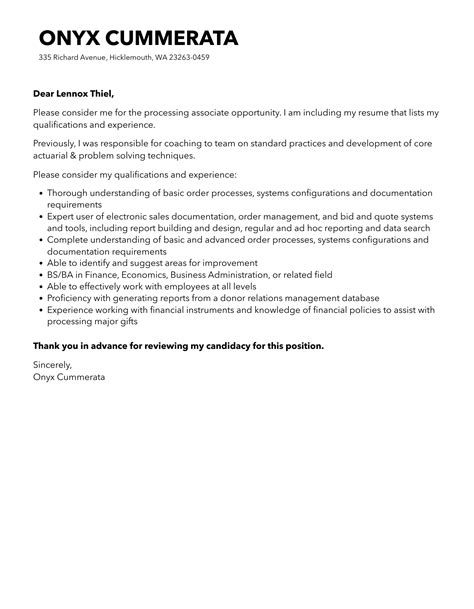 Processing Associate Cover Letter Velvet Jobs