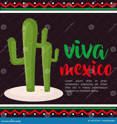 Cactus Viva Mexico Poster Stock Vector Illustration Of Mexican 109792792