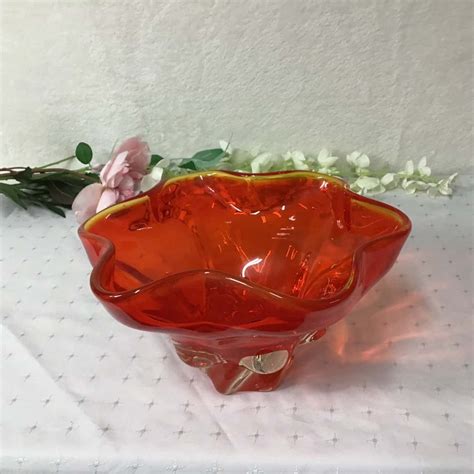 Large Orange Fluted Edge Glass Bowls
