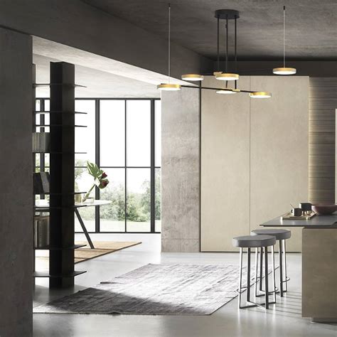 1973 Adam 6 Sikrea Μοντέρνο Ιταλικό Πολύφωτο Μαύρο Φωτιστικό Οροφής με Μπρονζέ Χρυσά Καπέλα Led