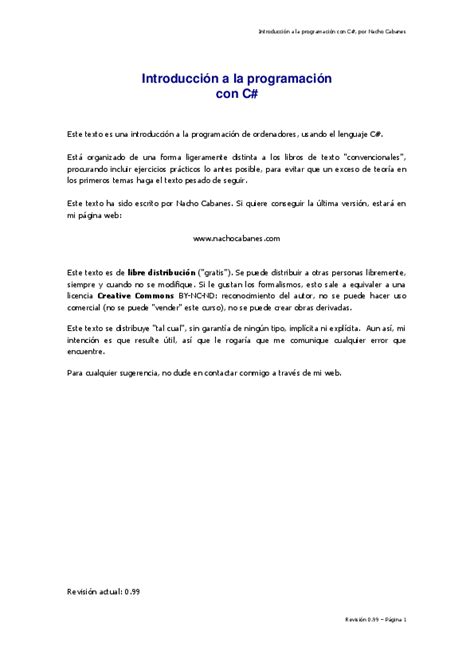 Pdf Introducción A La Programación Con C Por Nacho Cabanes Contenido