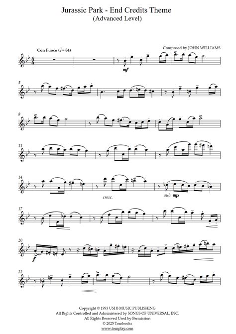 Jurassic Park End Credits Theme Advanced Level John Williams