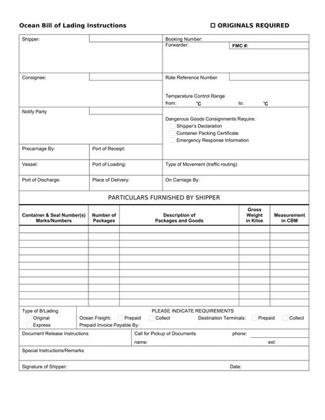 Free Printable Bill Of Lading Templates Excel Word Pdf