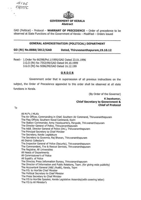 Order Of Precedence Kerala Protocol Pdf