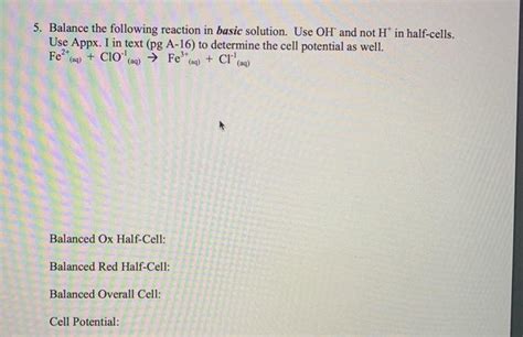Solved 5 Balance The Following Reaction In Basic Solution