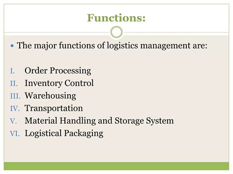 Functions Of Logistics And Their Impoartance Pptx