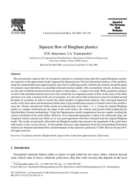 Pdf Squeeze Flow Of Bingham Plastic