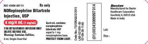 Norepinephrine Package Insert Prescribing Information