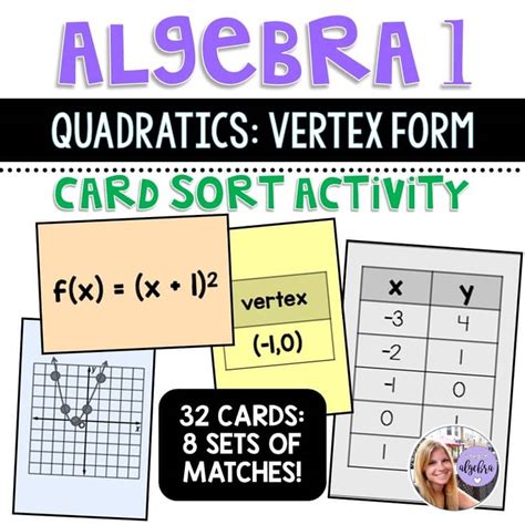 Algebra 1 Transformations Of Quadratic Functions Vertex Form Task Cards