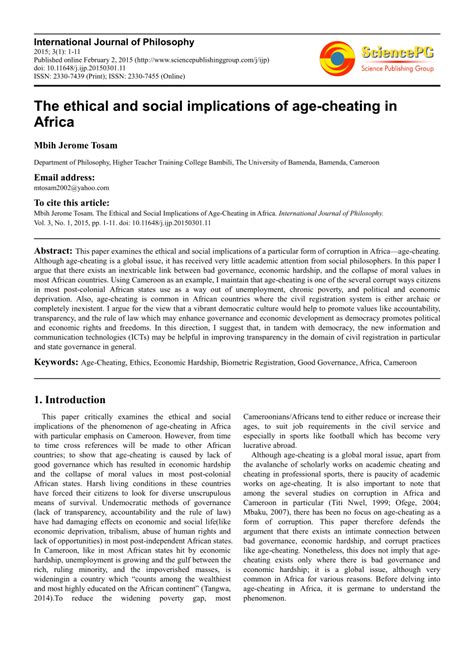 Pdf The Ethical And Social Implications Of Age Cheating In Africa