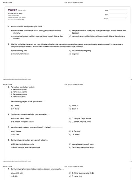 Soal Try Out Ipa Amso 2 Quizizz Pdf
