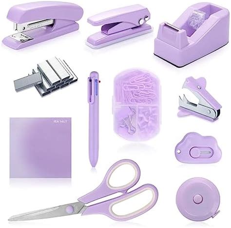Purple Desk Accessory Kit Cute Office Supplies Set Desktop Stapler Set