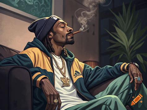 Digital Illustration Of Snoop Dogg Smoking A Blunt While Sitting In A