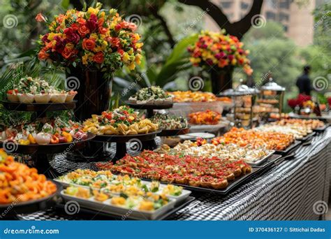 Catering Buffet Food Indoor In Restaurant With Grilled Meat Stock Image