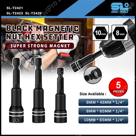 5pcs 8mm 10mm Hexagon Magnetic Nut Socket 1 4 Hex Shank 45mm 65mm